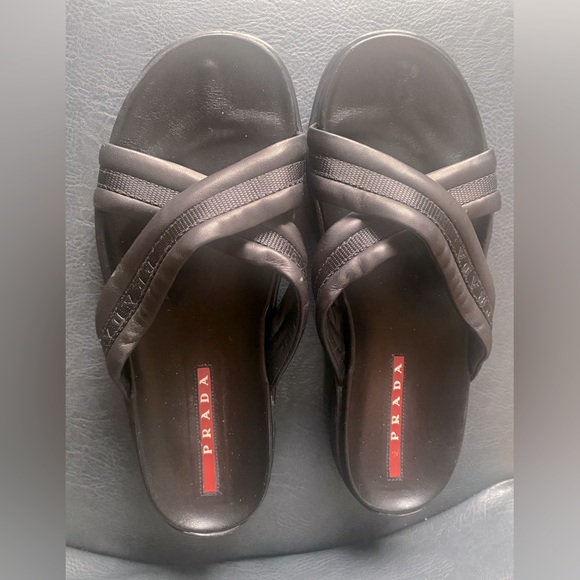 Prada | Shoes | Prada Mens Leather Crisscross Slides | Poshmark